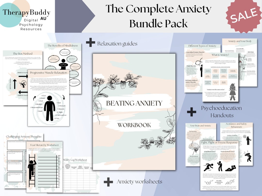 Anxiety CBT Therapy Handout Worksheets Bundle - Etsy