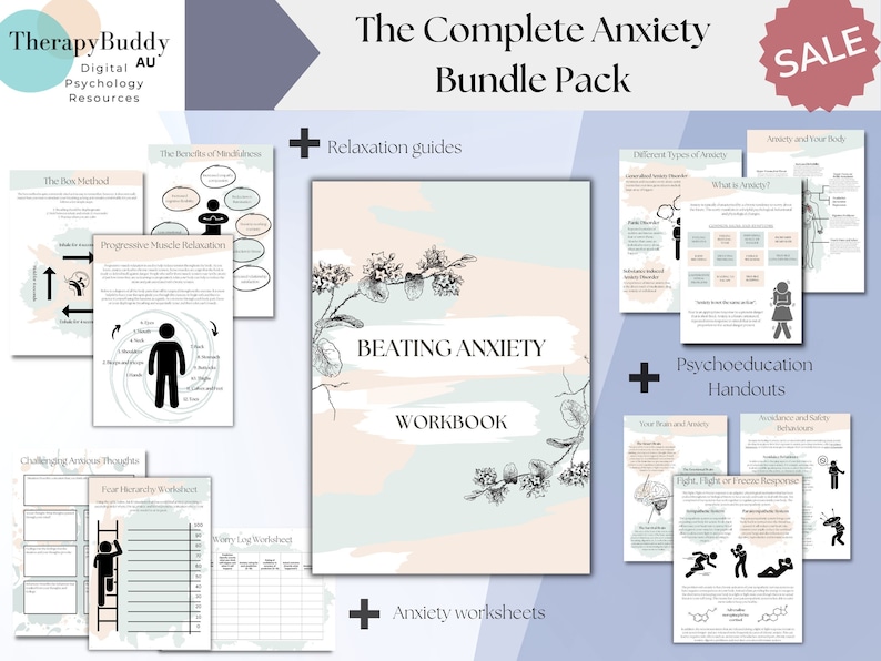 Anxiety CBT Therapy Handout Worksheets Bundle - Etsy