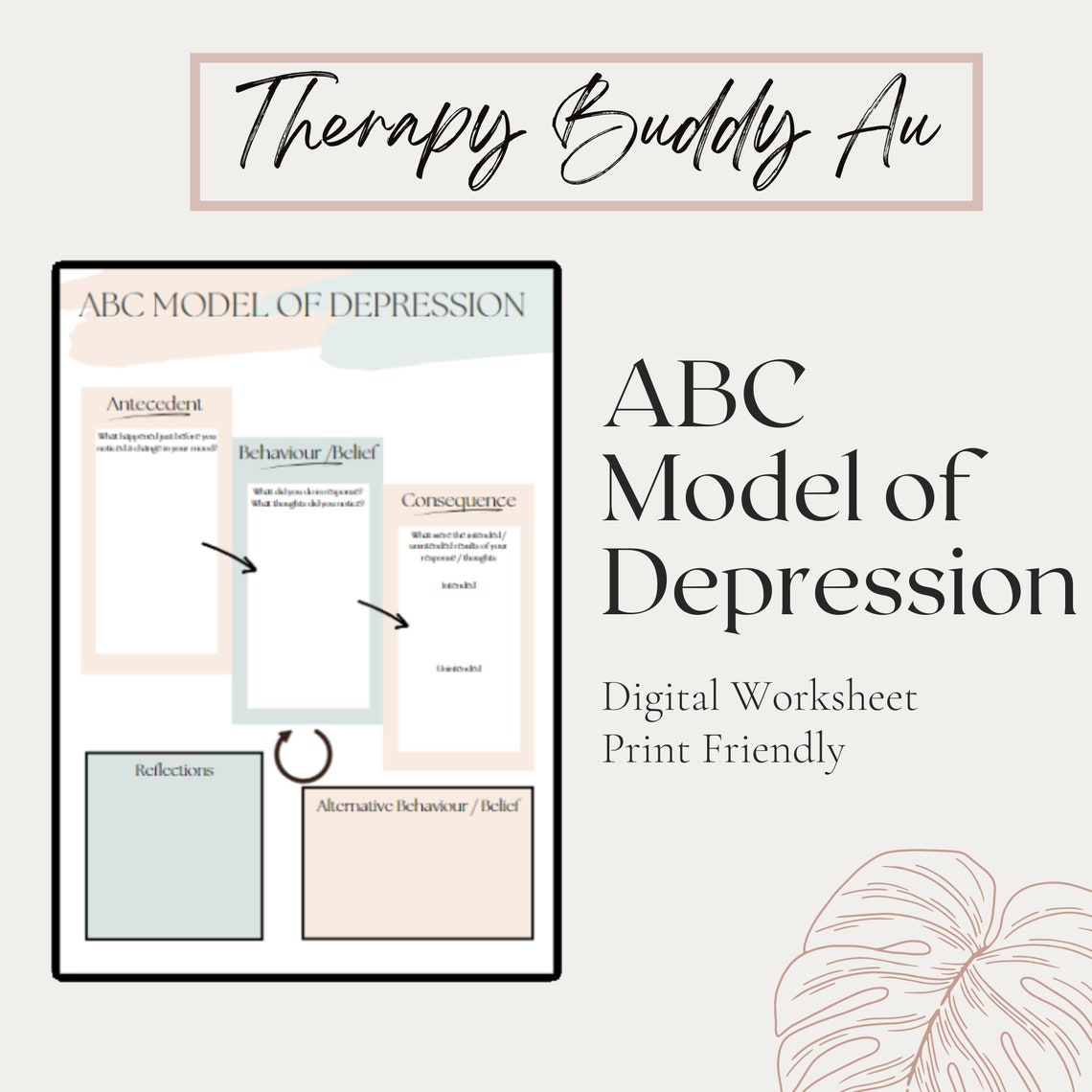 CBT / ABC Model of Depression Worksheet - Etsy