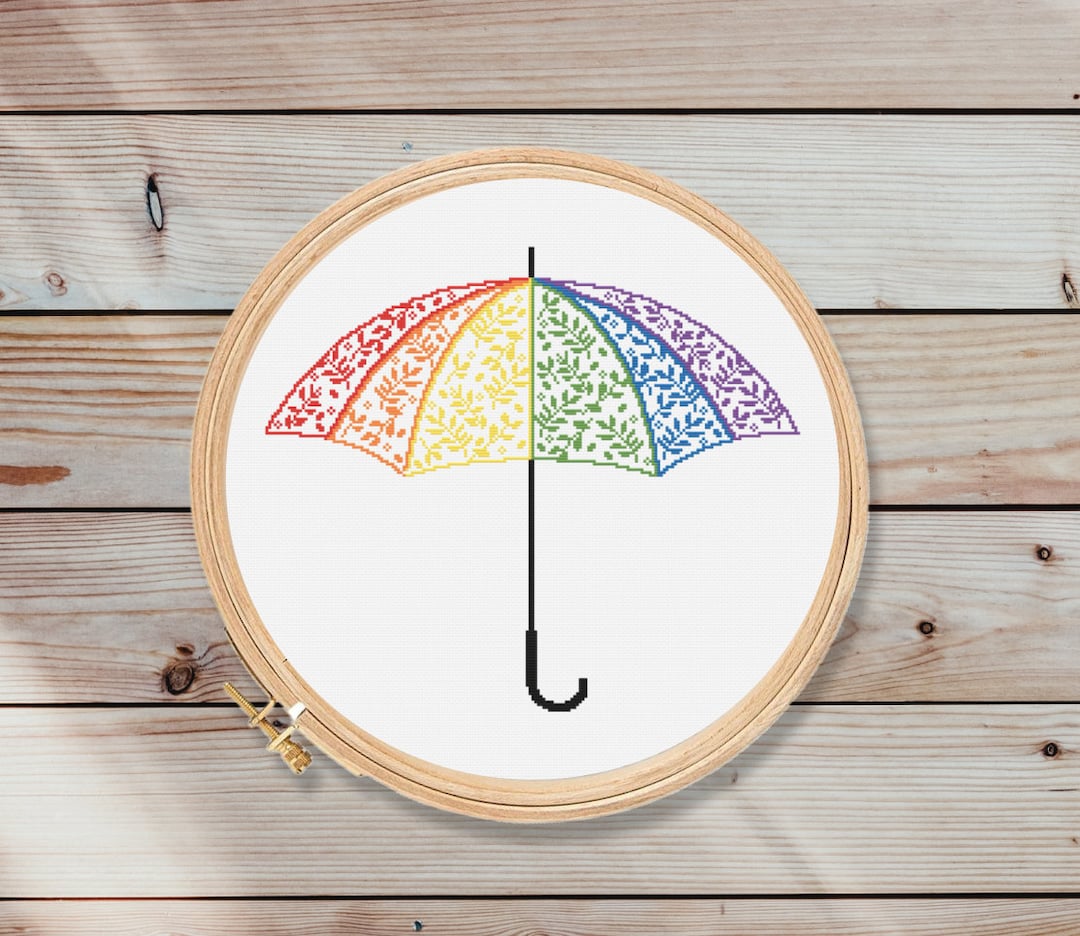 Rainbow Umbrella Cross Stitch Pattern: Beginner Easy Craft (PDF ...