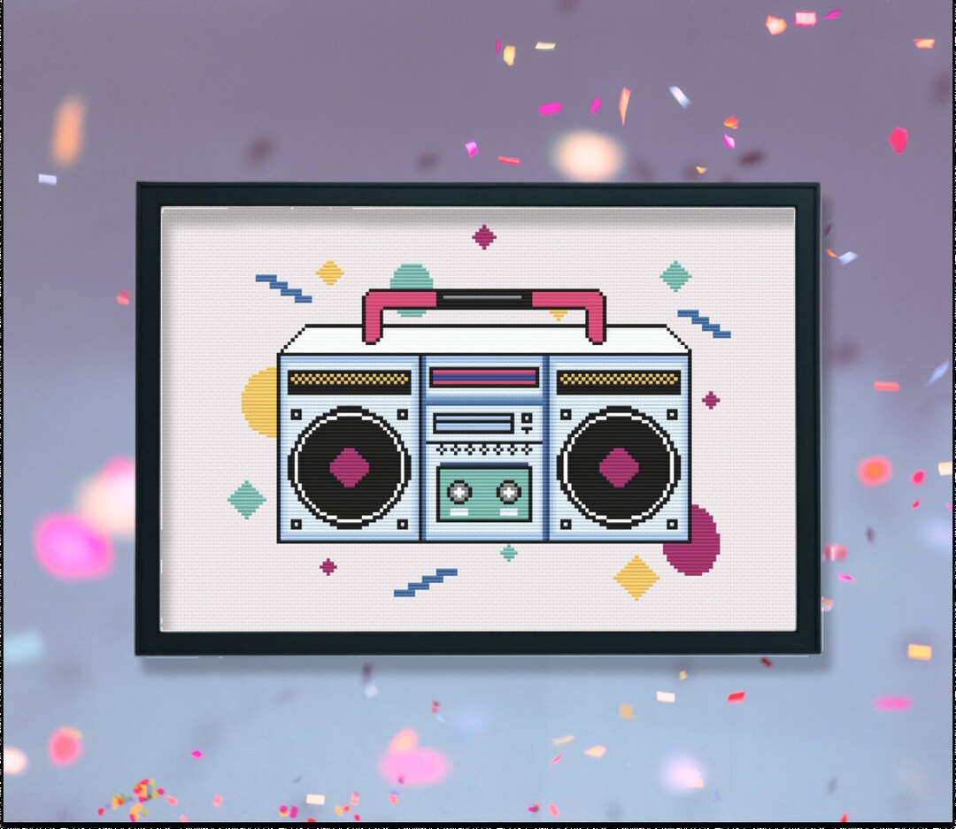 Retro Boombox Cross Stitch Pattern. 1980's 80's Old School Blue Music ...