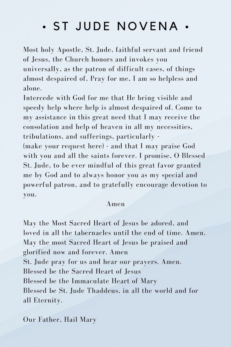 St. Jude Novena Prayer Card, 4"x6" Downloadable, Printable Prayer Card, Catholic Novena, Patron ...