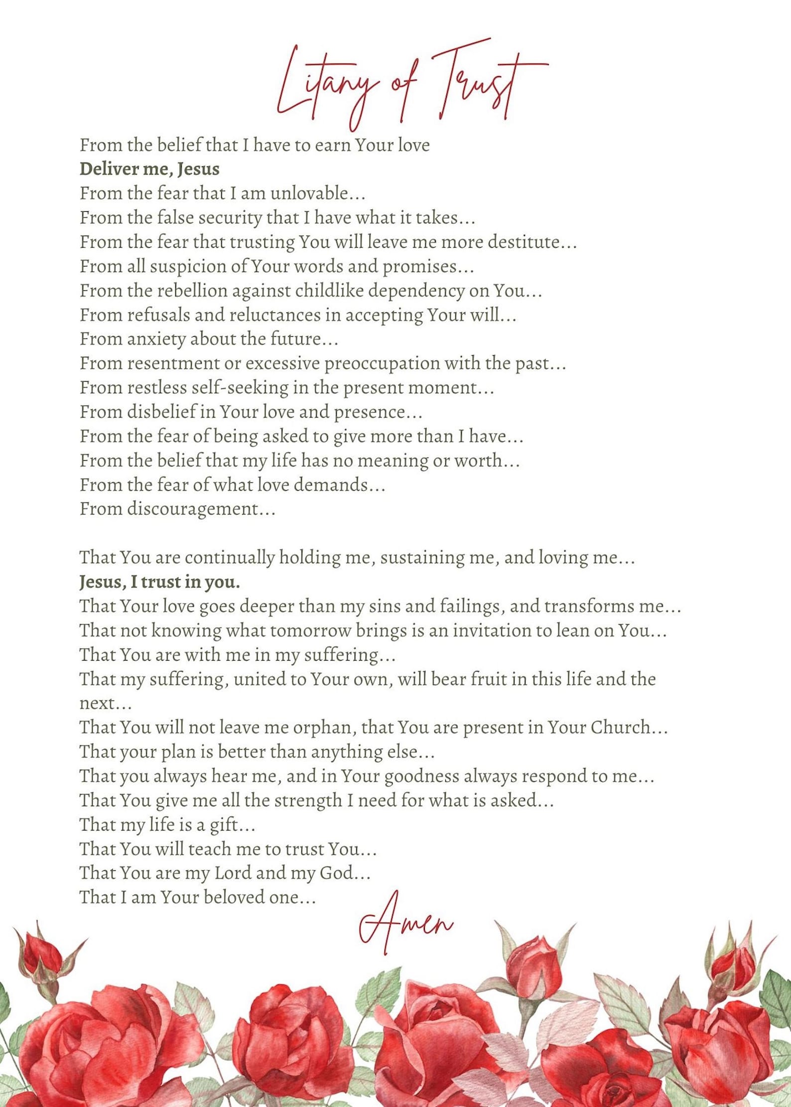 Litany of Humility, Litany of Trust, PDF Printable 4X6 and 5X7 Size ...