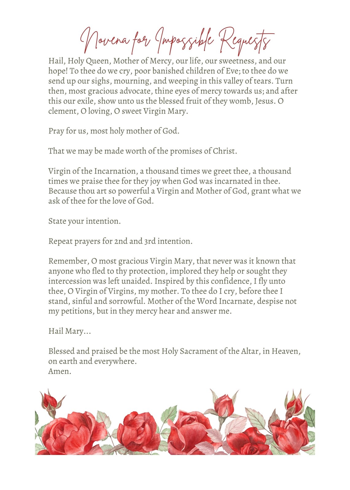 Annunciation Novena, Impossible Novena, 9 Month Novena, Printable ...