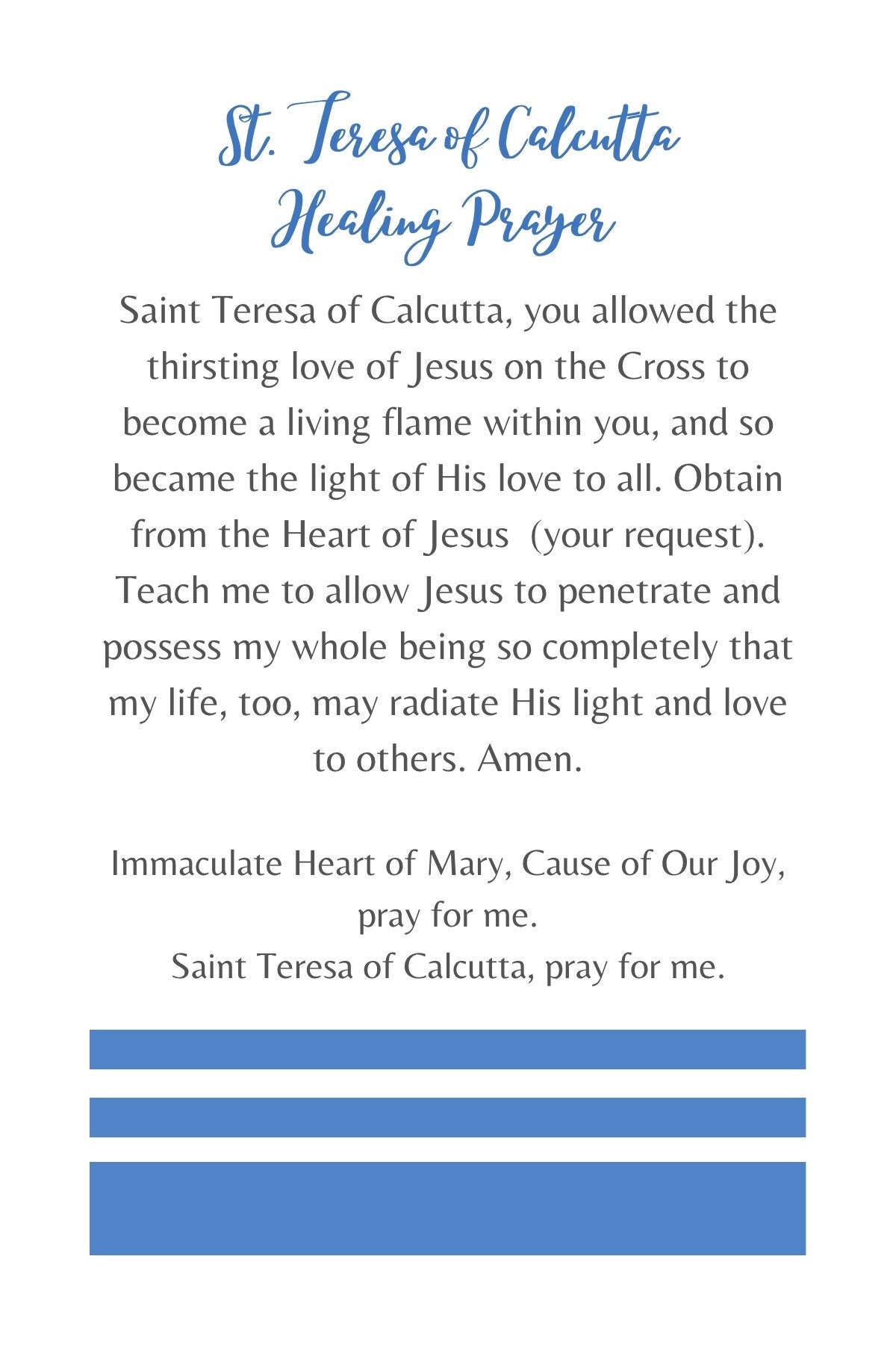 Mother Teresa Novena Prayer Card, 4x6",catholic Prayer Card ,mother ...