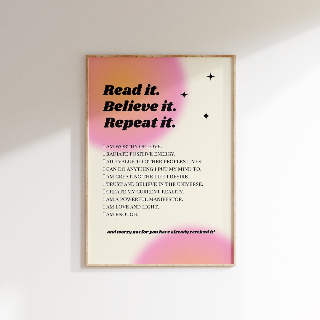 Self Love Affirmations Wall Art, Mid Century Modern Wall Art, Printable ...
