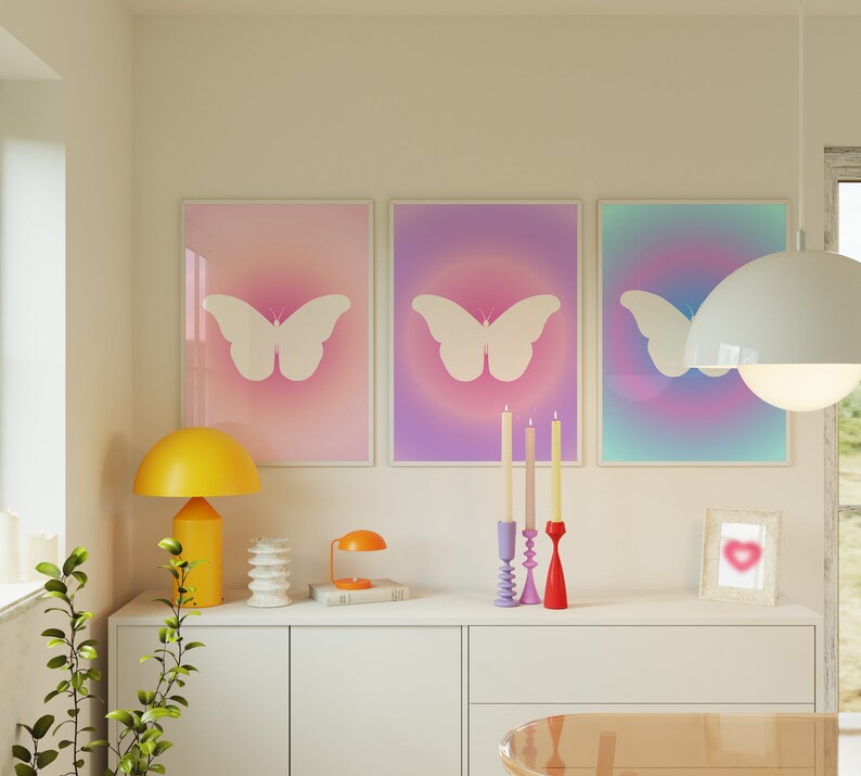 Aura Poster Set of 3 Prints, Dorm Room Poster Set, Pastel Wall Decor ...