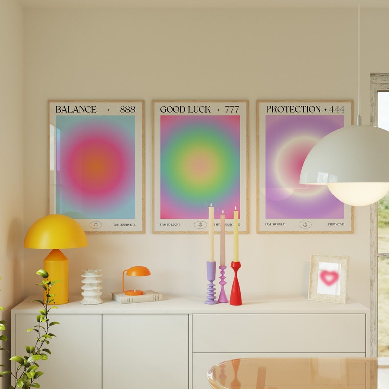 Angel Number Poster Set of 3, 777 Poster, Printable Art, Gradient Aura ...