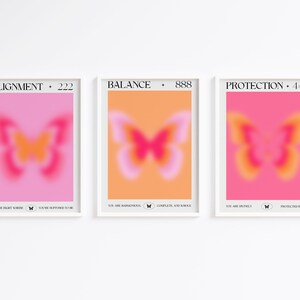 Butterfly Aura Poster Set of 3, Angel Number 222, Gradient Aura Poster ...
