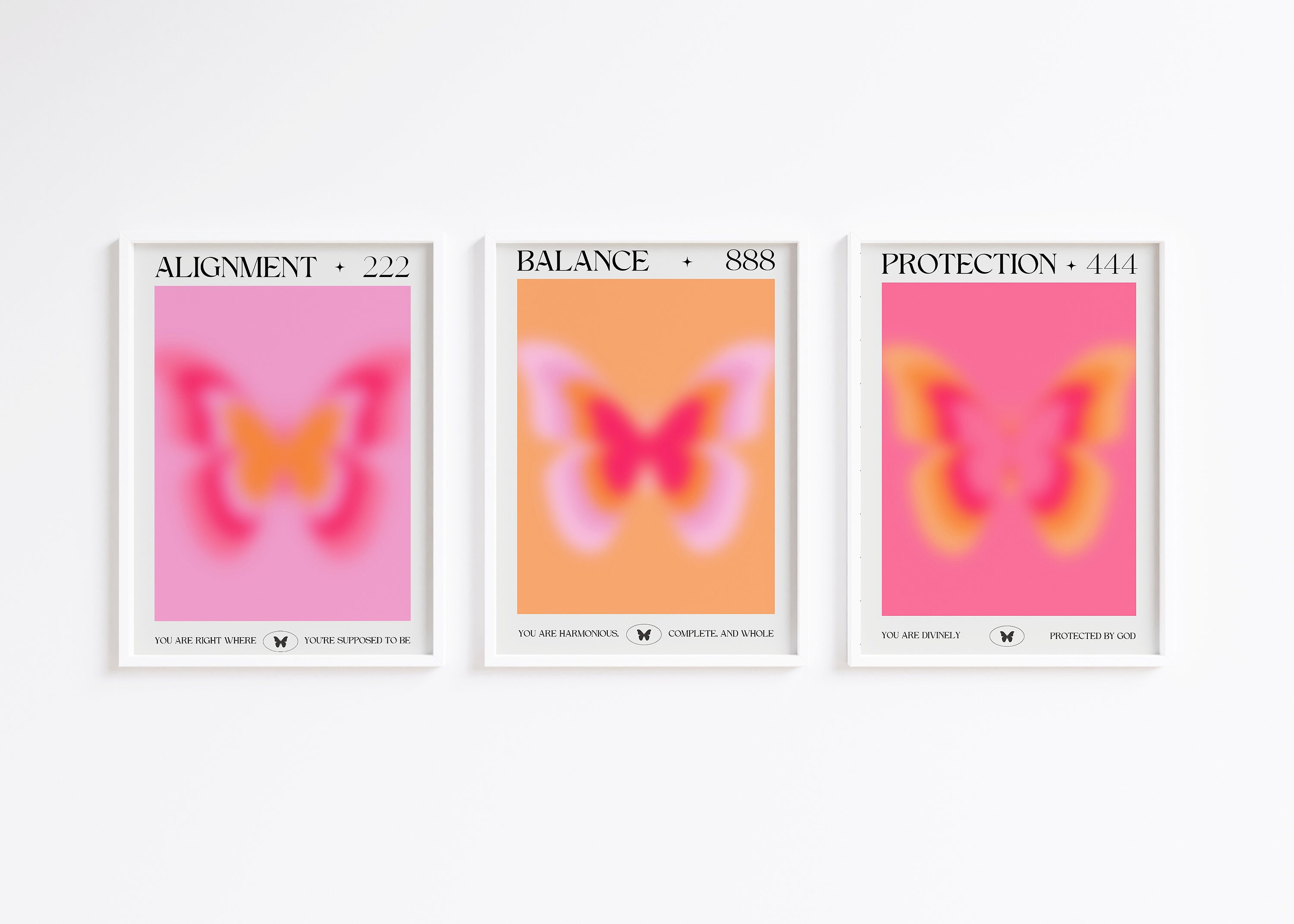 Butterfly Aura Poster Set of 3, Angel Number 222, Gradient Aura Poster ...