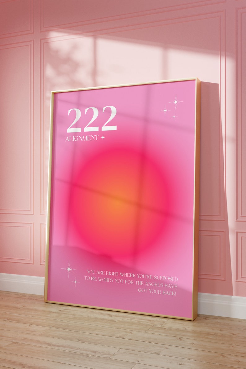 Angel Number Poster 222, Poster Wall Art Print, Gradient Aura, 222 ...