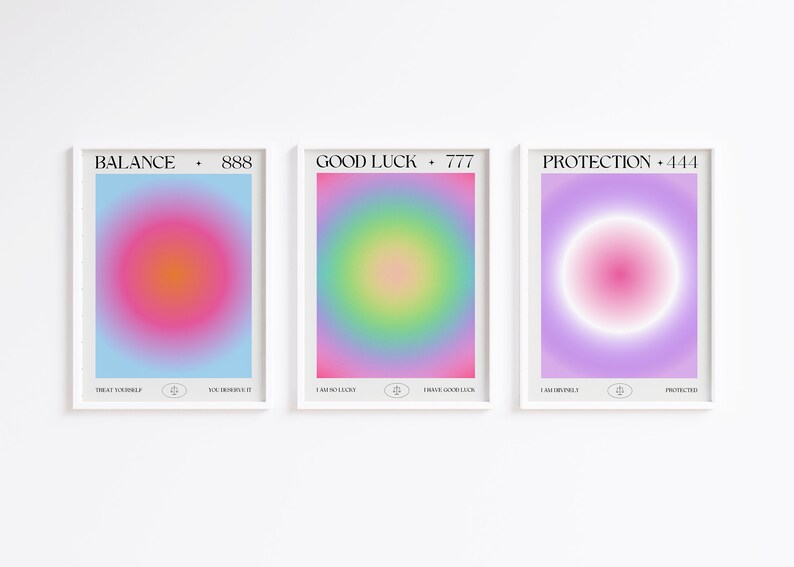 Angel Number Poster Set of 3, 777 Poster, Printable Art, Gradient Aura ...