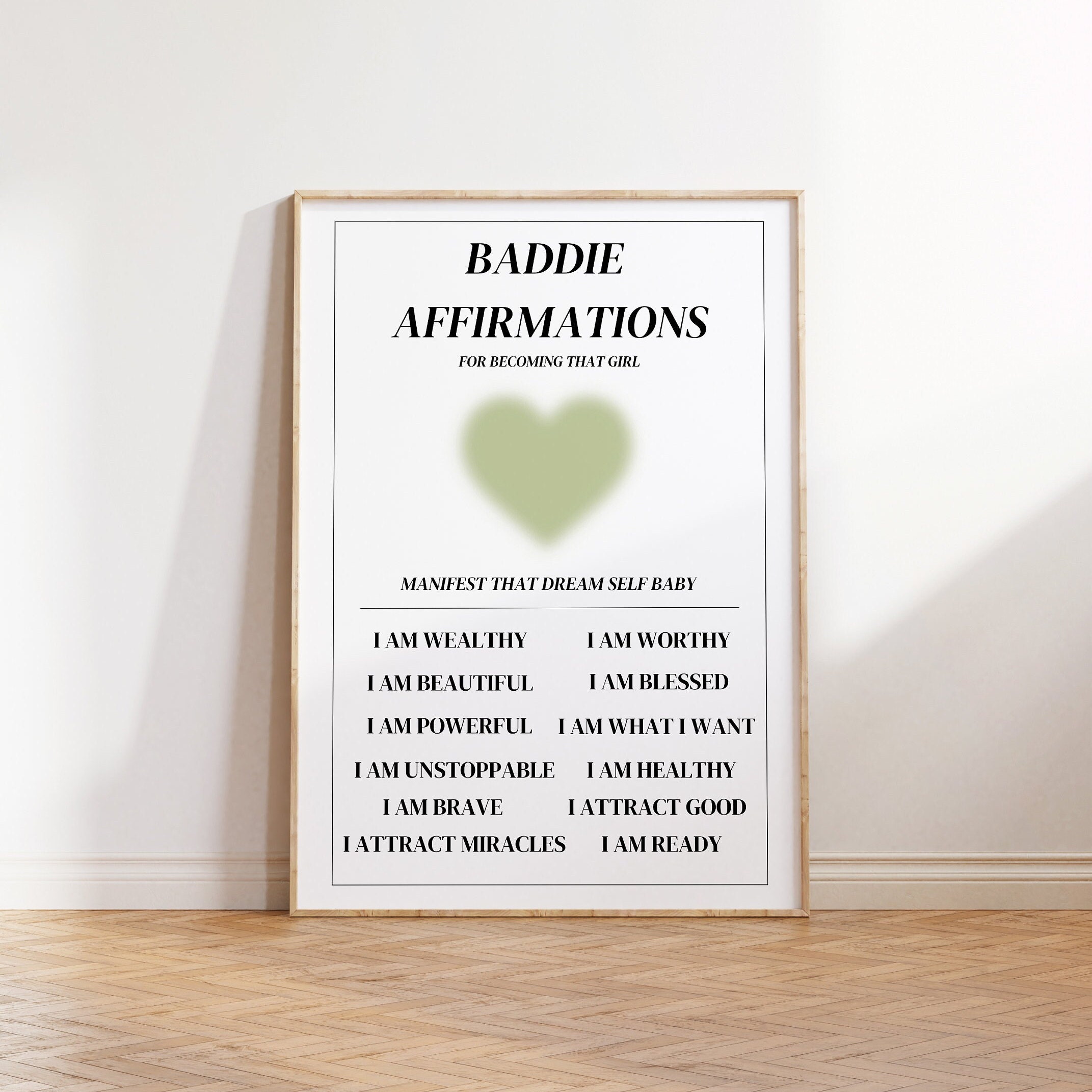 Daily Affirmations Aura Poster, Sage Green Aura Heart, Affirmation ...