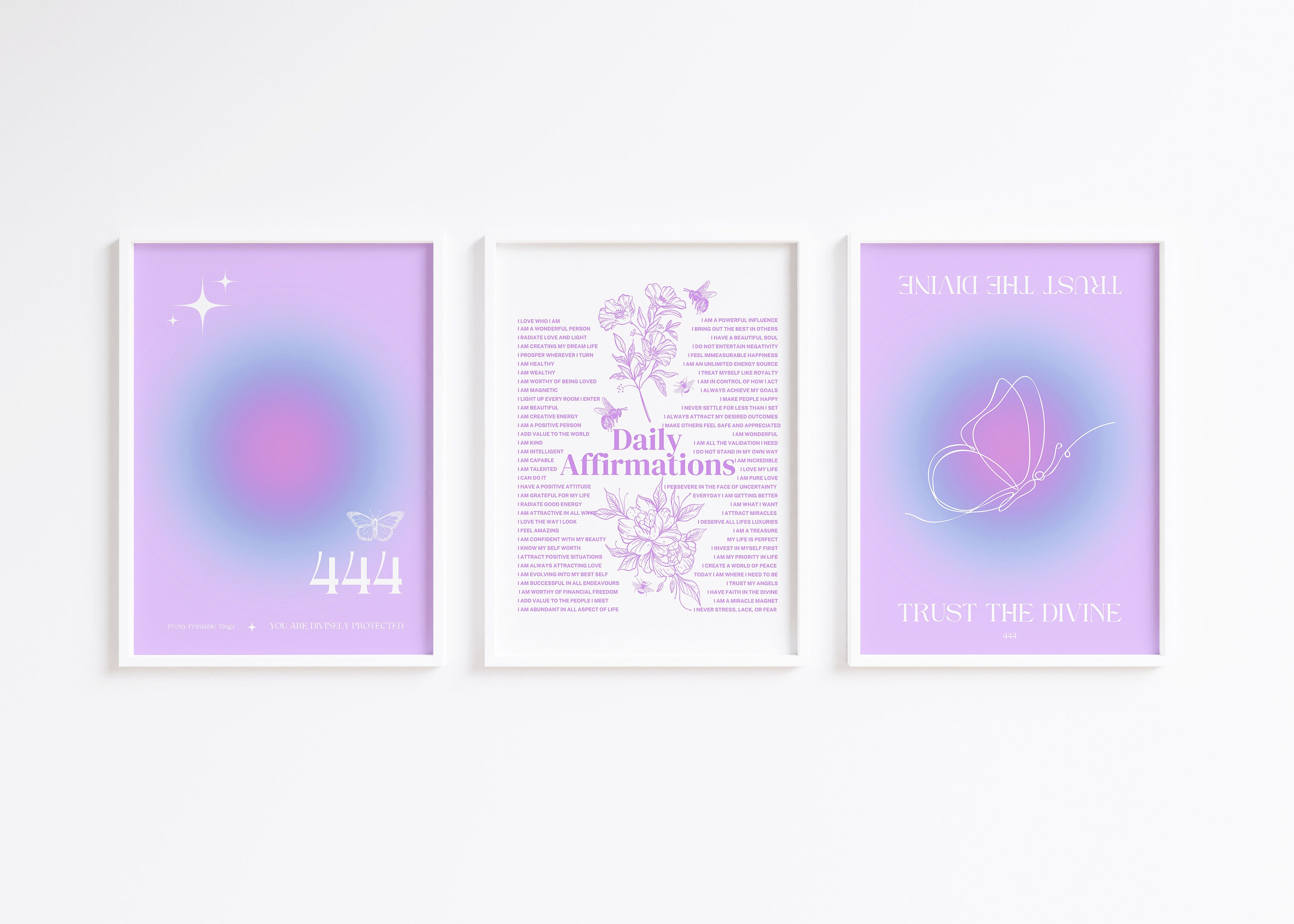 Aura Posters Set of Three Prints, Purple Positive Art, Purple Wall ...