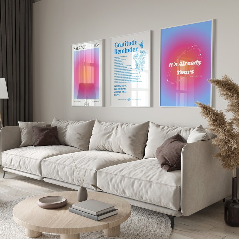 Blue Aura Poster Set, Set of 3 Affirmation Poster, Blue Wall Art, Angel ...