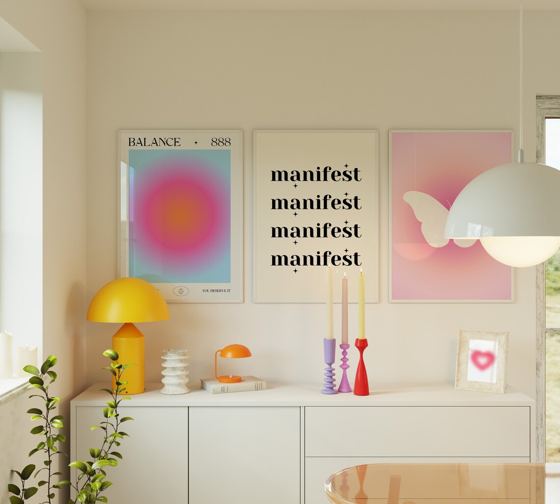 Aura Posters Set of 3, Pink Aura Poster, Blue Aura Poster, Butterfly ...