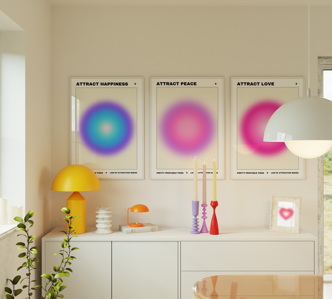 Pink Aura Poster Set of 3, Vibrant Aura Posters, Affirmation Poster Set ...