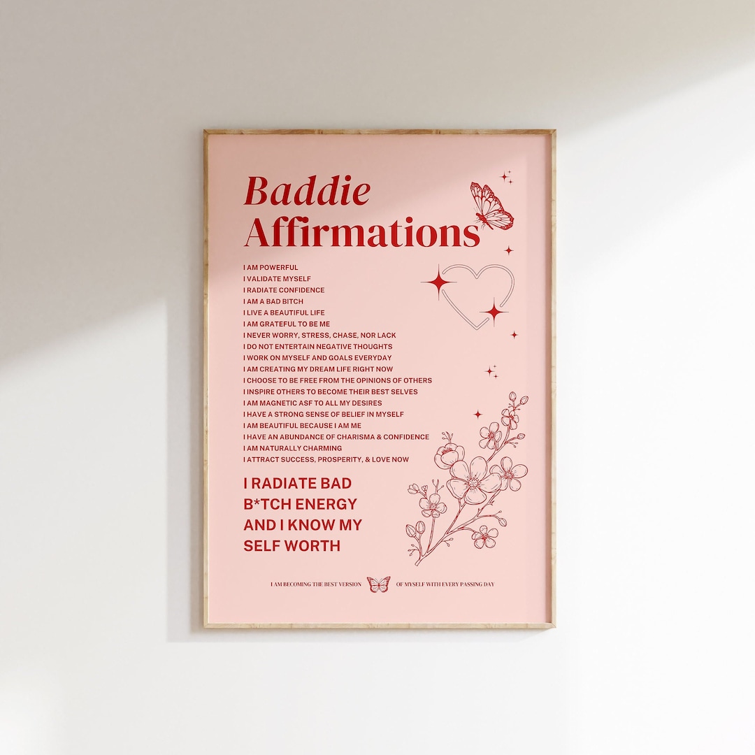Retro Red Baddie Affirmations Poster: Y2K Spiritual Room Decor (digital ...