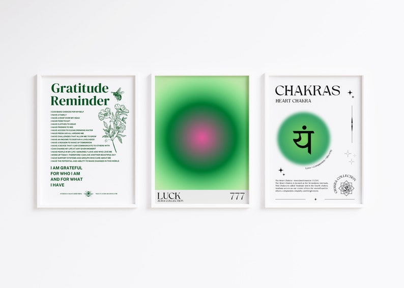 Green Aura Poster Set of 3 Angel Number 777 Green Wall Art - Etsy