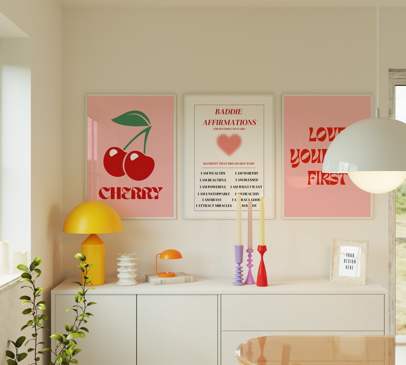 Pink Aura Poster Set, Set of 3 Affirmation Poster, Trust Gradient ...