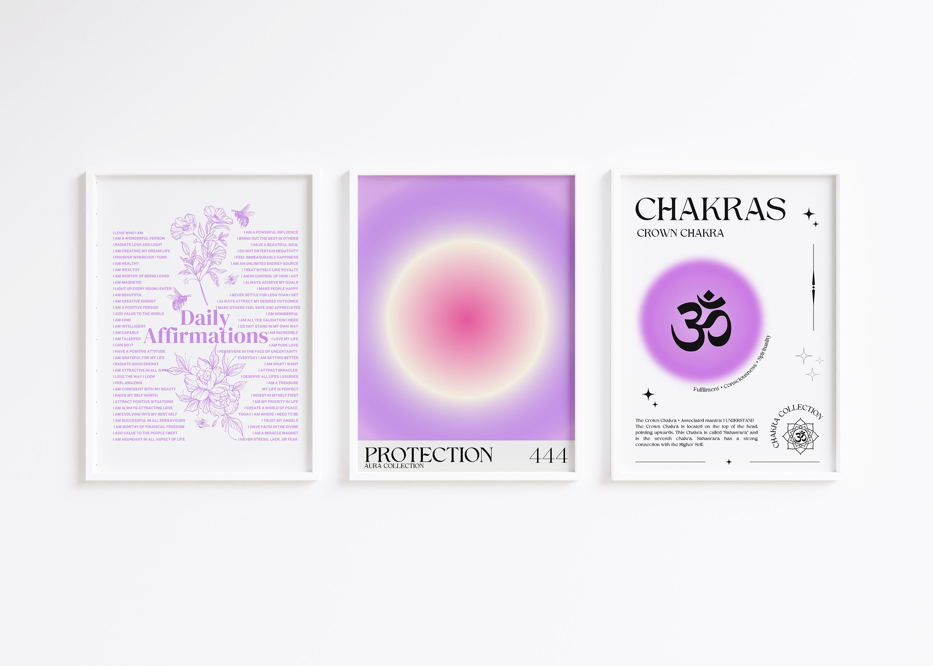 Purple Aura Poster Set, Set of 3 Affirmation Poster, Butterfly Wall Art ...