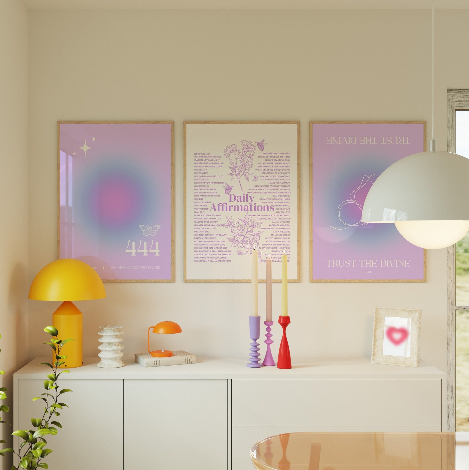 Aura Posters Set of Three Prints, Purple Positive Art, Purple Wall ...