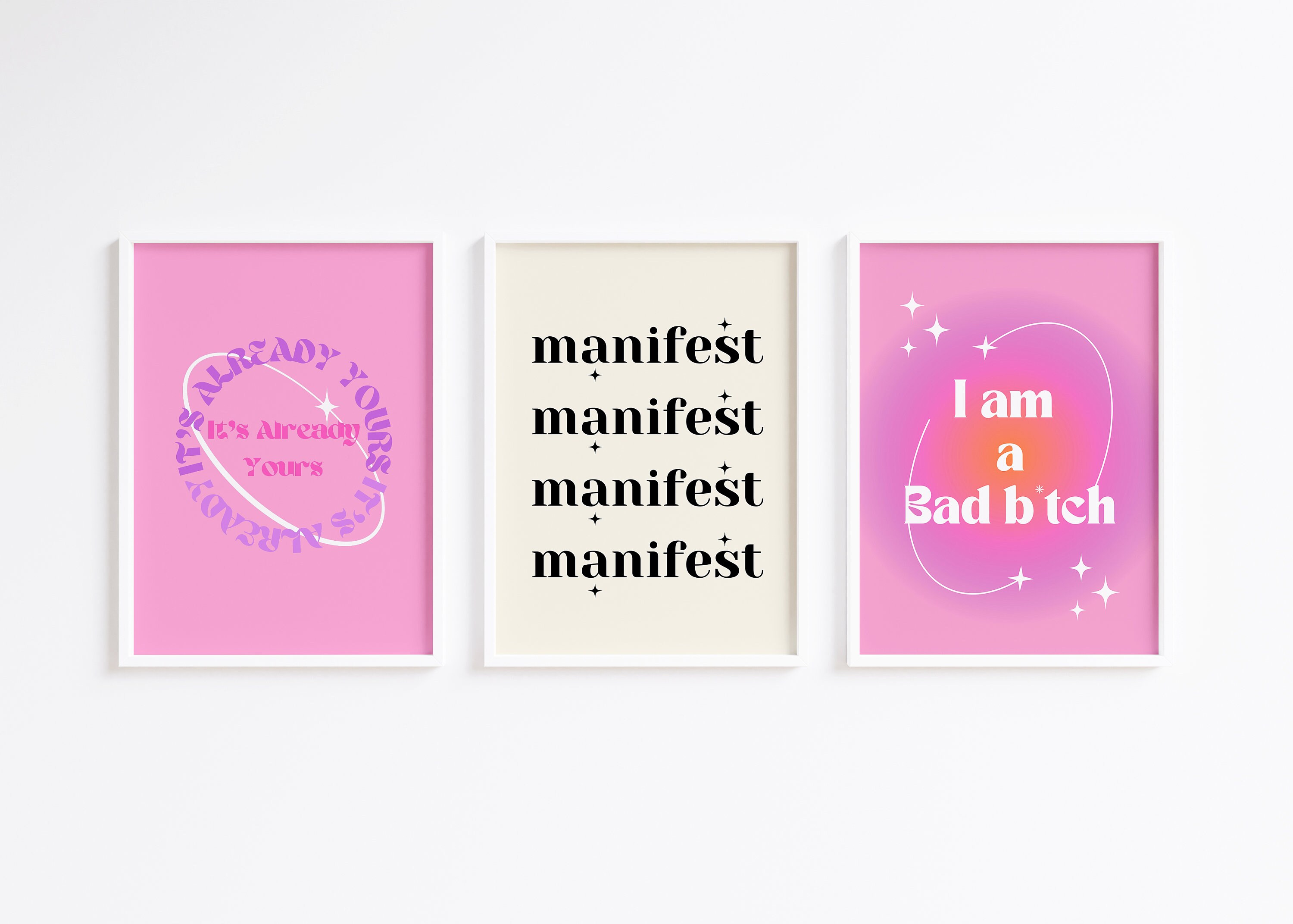 Pink Aura Poster Set, Set of 3 Affirmation Poster, Trust Gradient ...