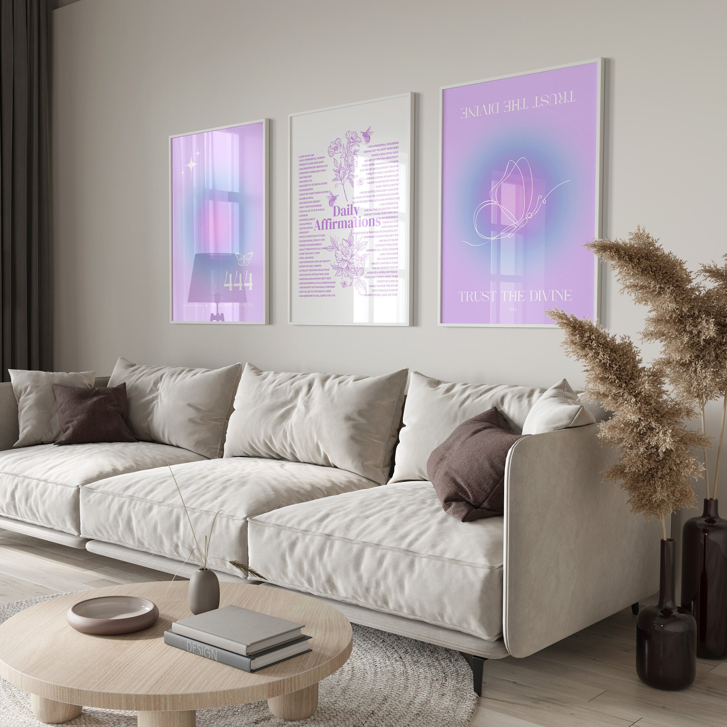 Aura Posters Set of Three Prints, Purple Positive Art, Purple Wall ...