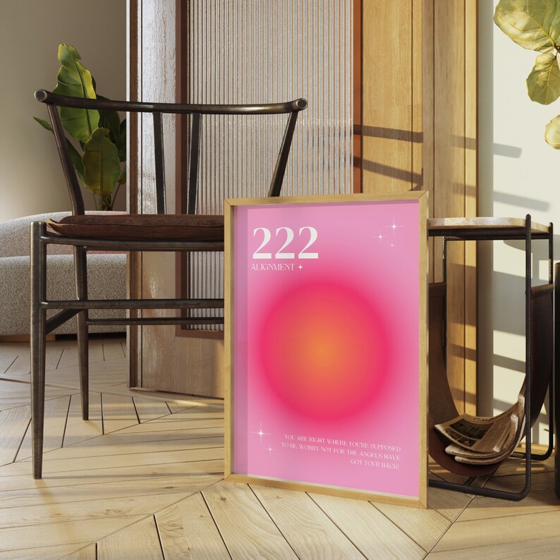 Angel Number Poster 222, Poster Wall Art Print, Gradient Aura, 222 ...