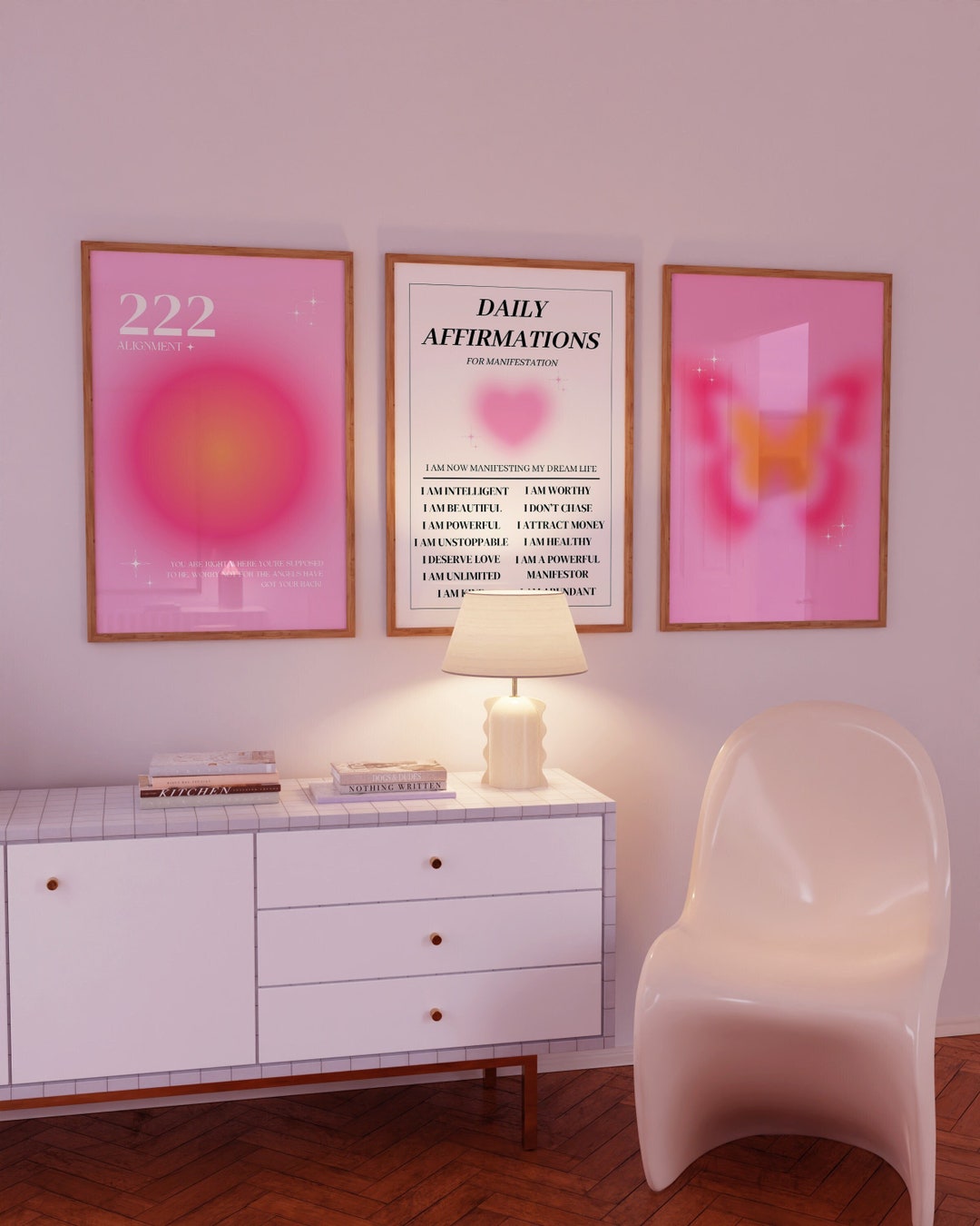 Pink Aura Poster Set, Set of 3 Affirmation Poster, Daily Affirmations ...