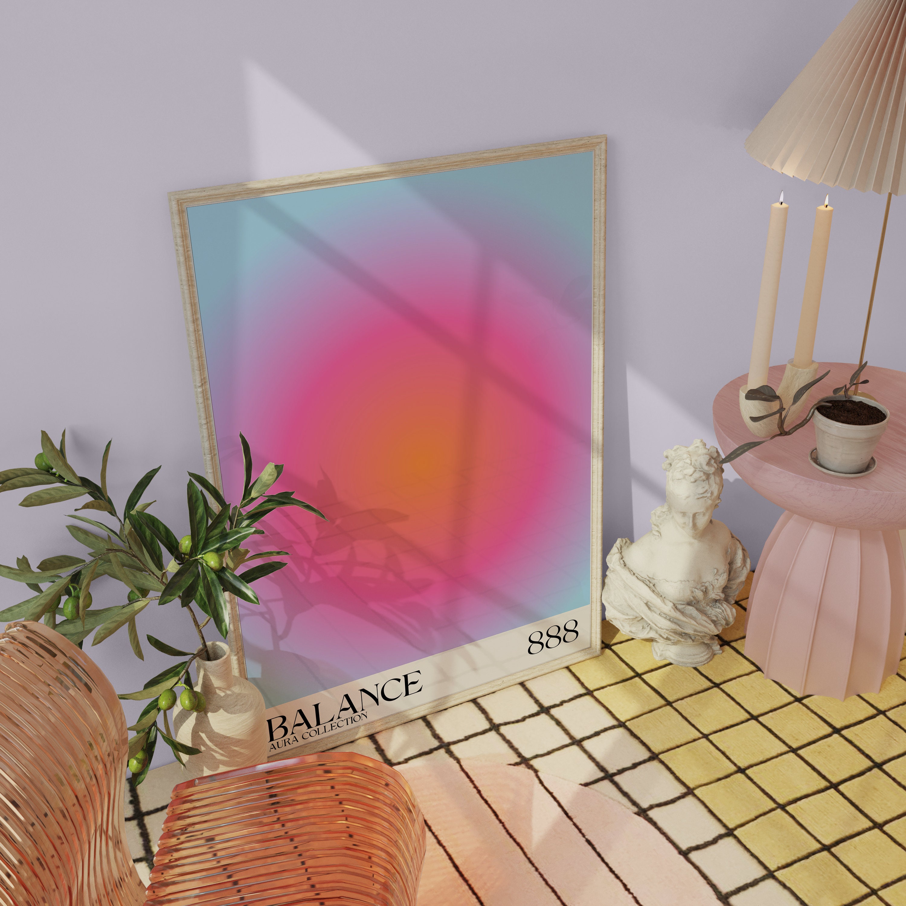 Angel Number Poster, 888, Balance, Colourful Aura Poster, Pink Aura ...