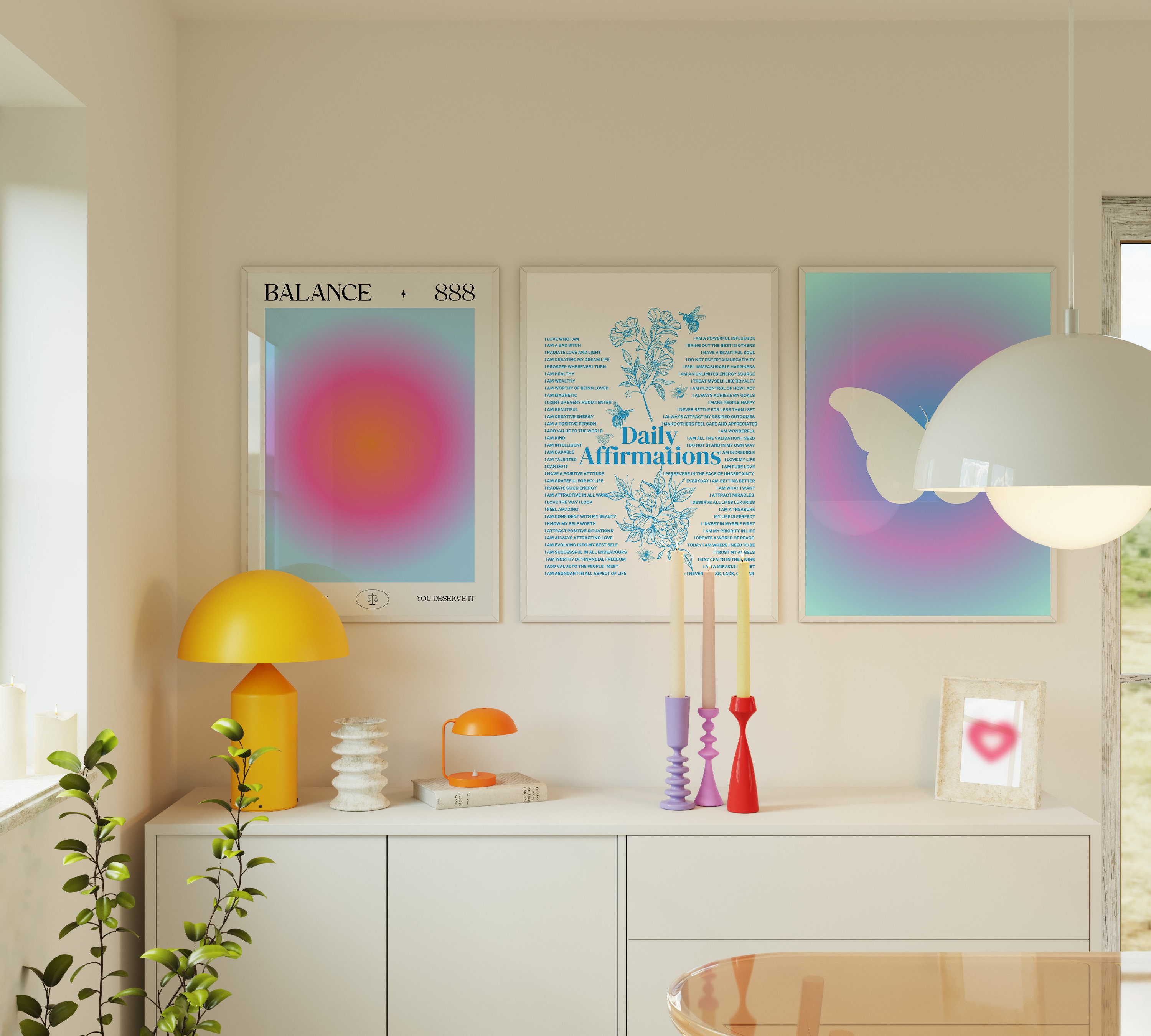 Blue Aura Poster Set, Set of 3 Affirmation Poster, Trust Gradient ...