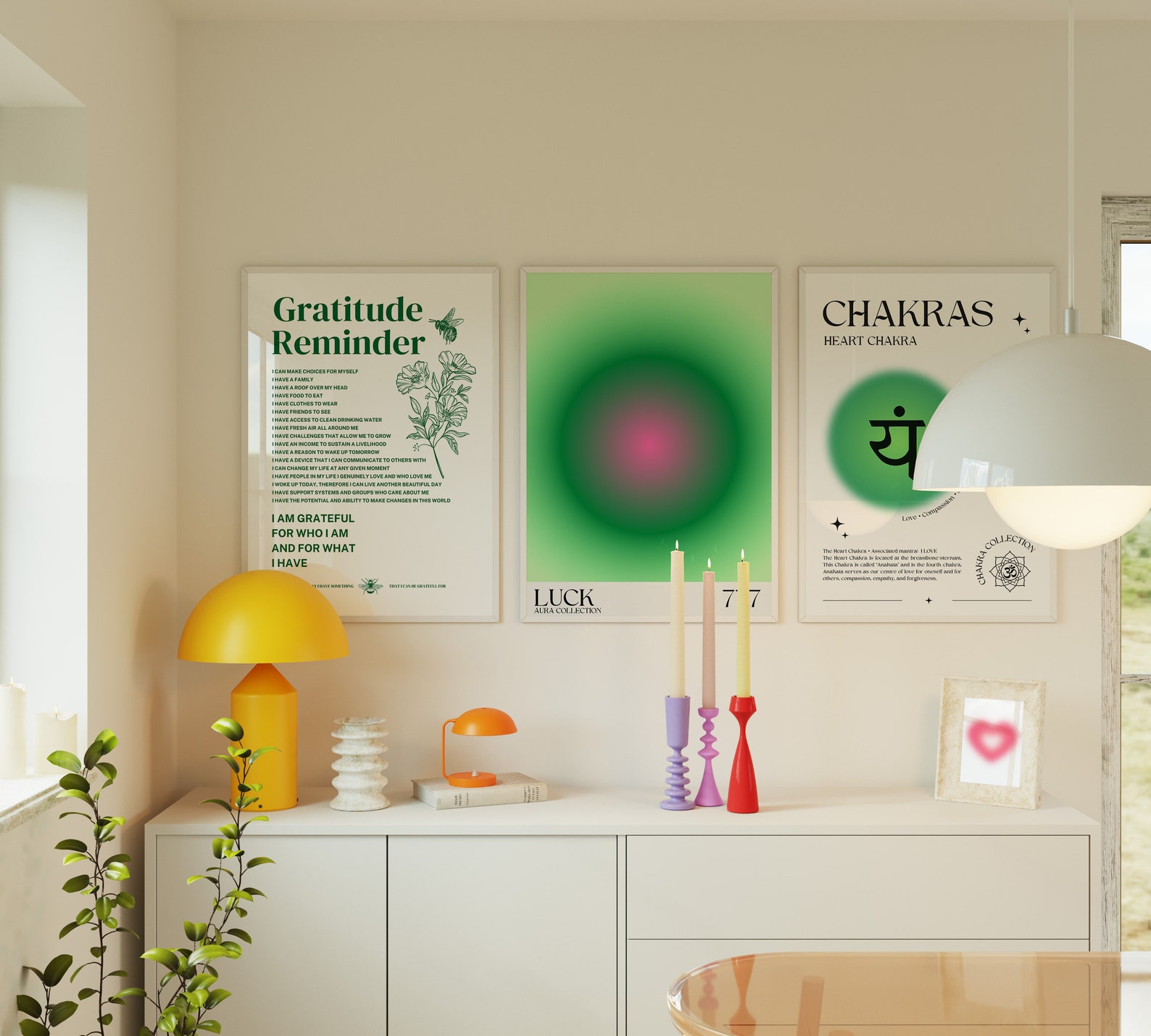 Green Aura Poster Set of 3 Angel Number 777 Green Wall Art - Etsy