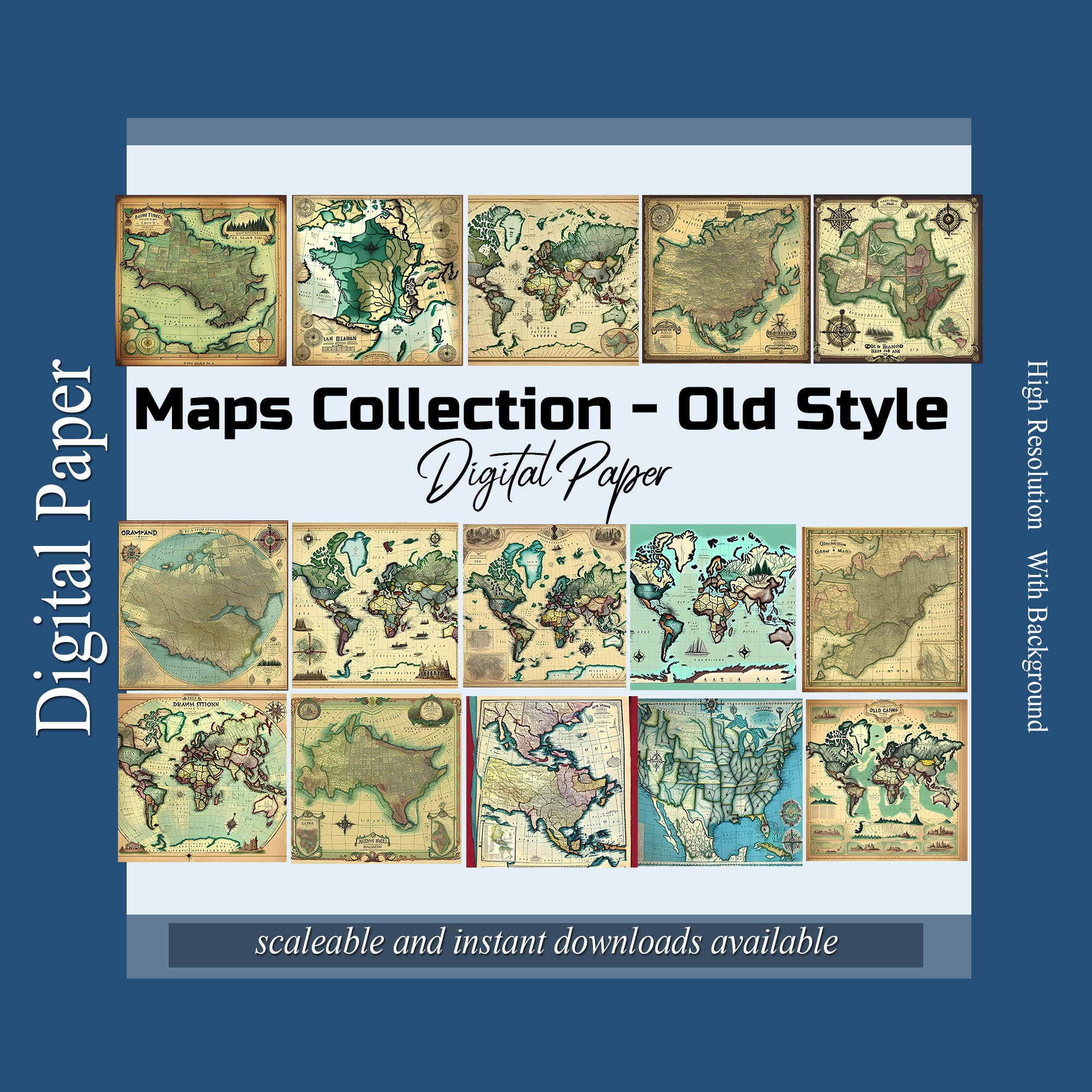 Old Map Style Digital Paper Atlas Backgrounds 15 Designs - Etsy
