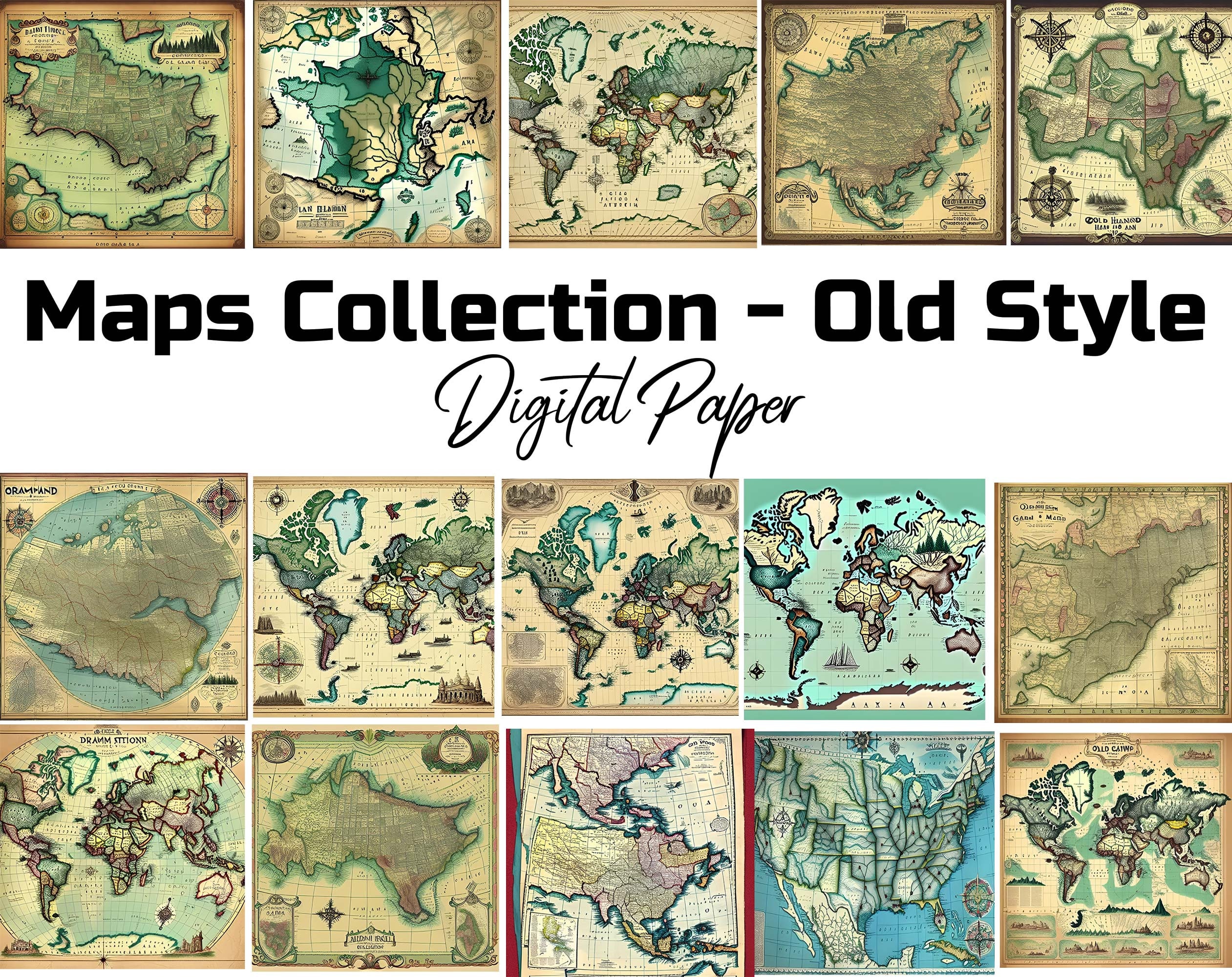 Old Map Style Digital Paper Atlas Backgrounds 15 Designs - Etsy