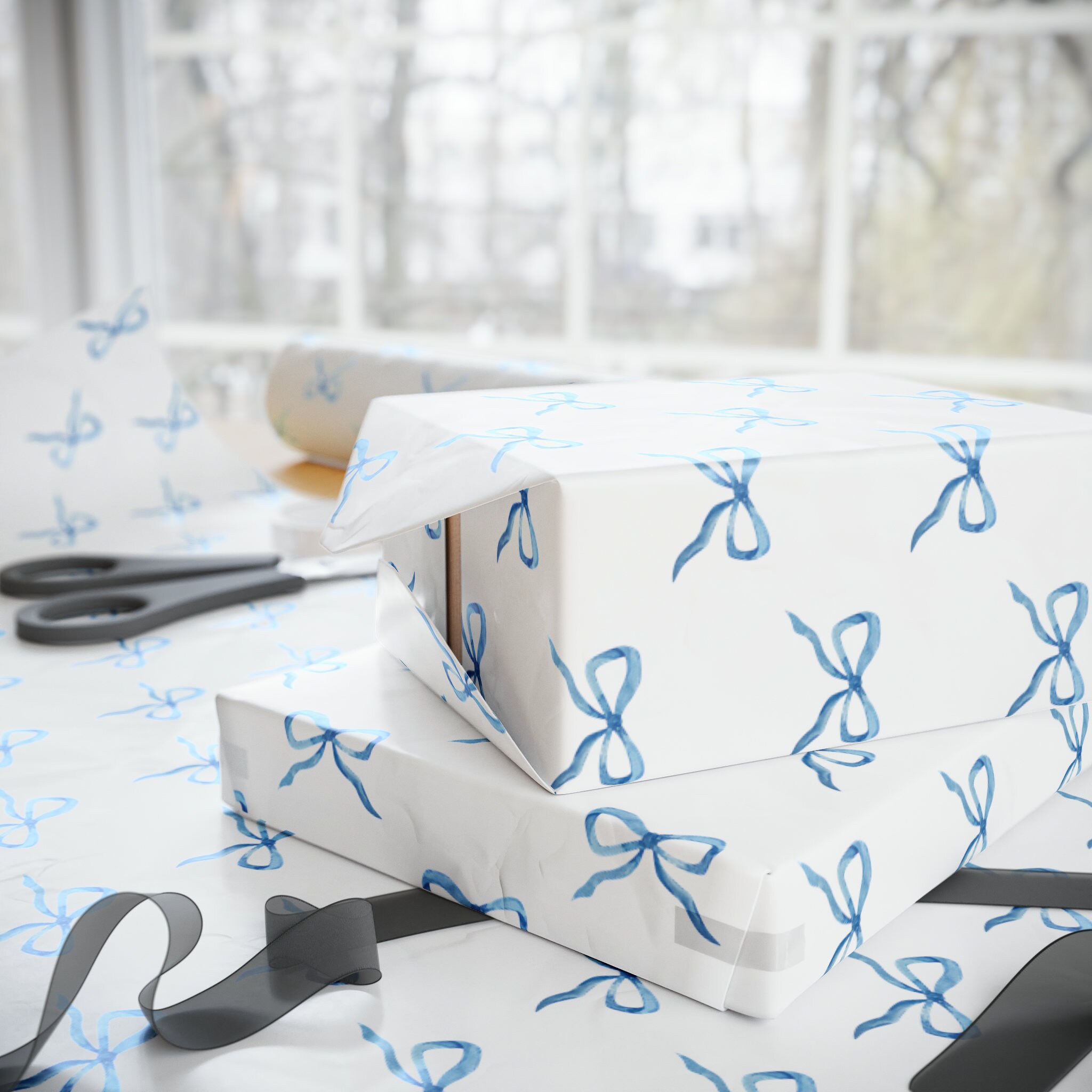 Blue Bow Gift Wrap, Coquette Gift Wrap, Coquette Bow Gift Box, Parisian ...