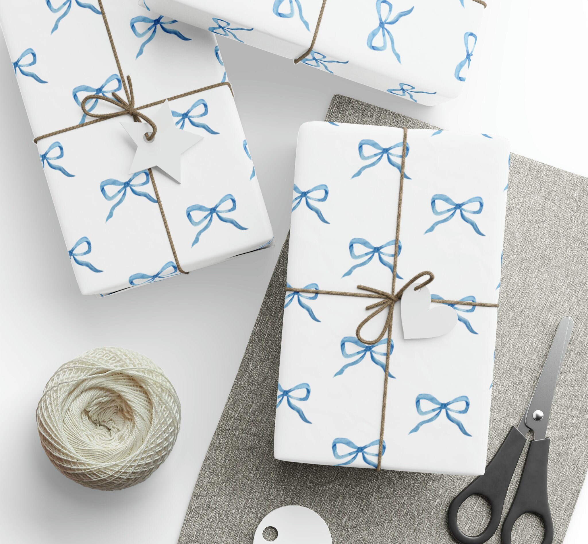 Blue Bow Gift Wrap, Coquette Gift Wrap, Coquette Bow Gift Box, Parisian ...