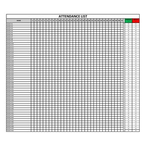 ATTENDANCE LIST TEMPLATE Excel - Etsy