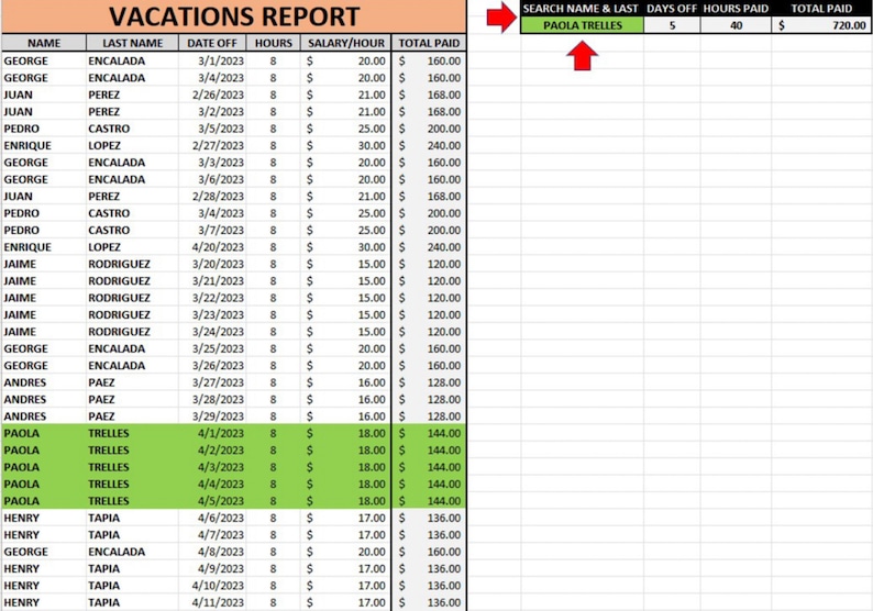 VACATIONS TEMPLATE Excel - Etsy