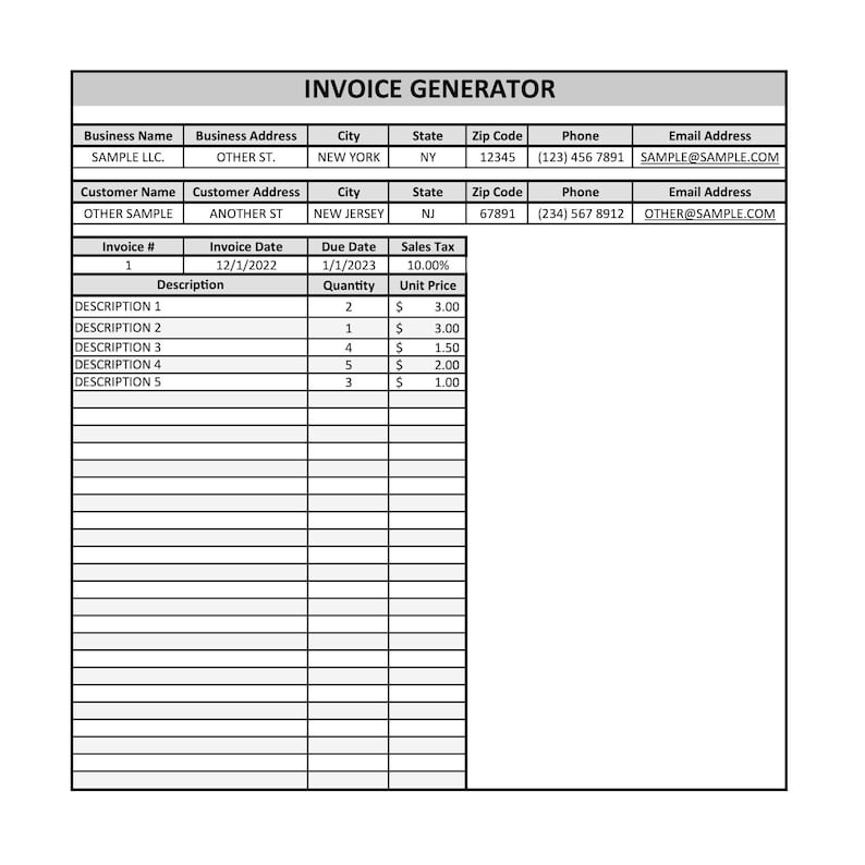 INVOICE TEMPLATE - Excel - Etsy