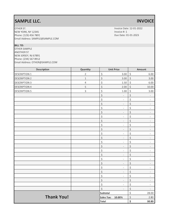 Excel Invoice Template Nz