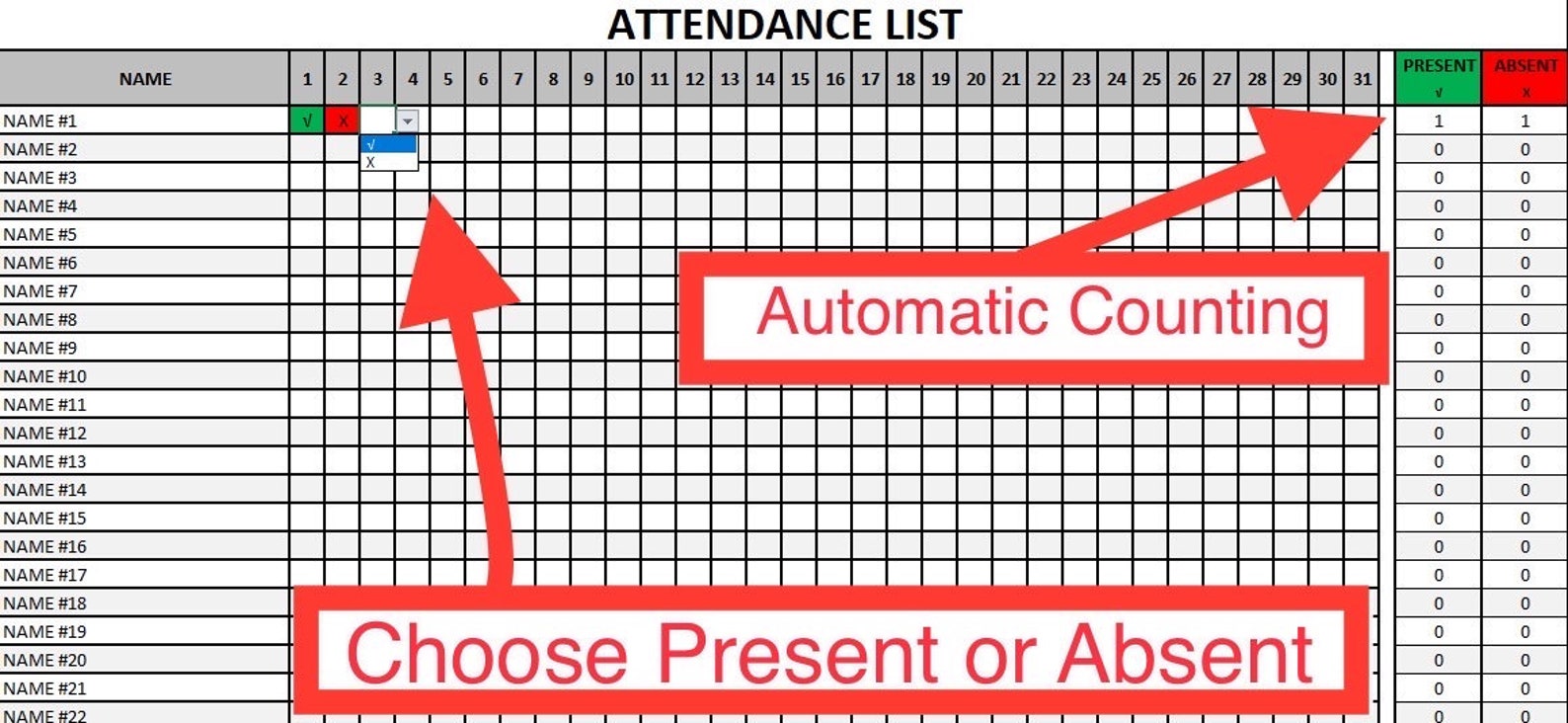 ATTENDANCE LIST TEMPLATE Excel - Etsy
