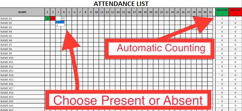 ATTENDANCE LIST TEMPLATE - Excel - Etsy