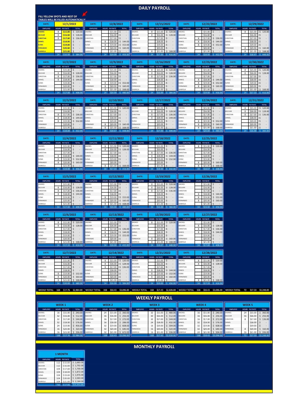 PAYROLL TEMPLATE - Excel - Etsy