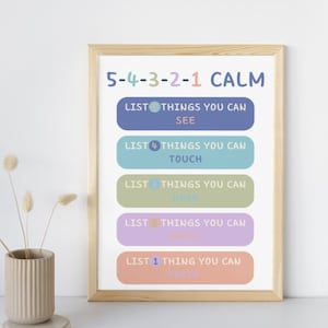 54321 Grounding Techniques Poster or Tapestry, Self Regulation, Calm ...