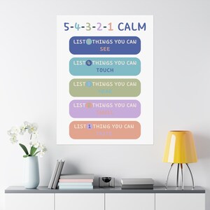 54321 Grounding Techniques Poster or Tapestry, Self Regulation, Calm ...