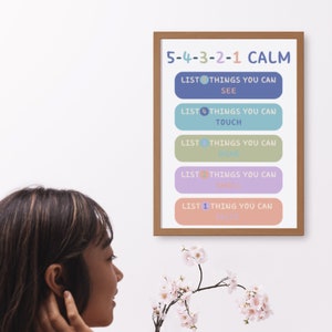 54321 Grounding Techniques Poster or Tapestry, Self Regulation, Calm ...