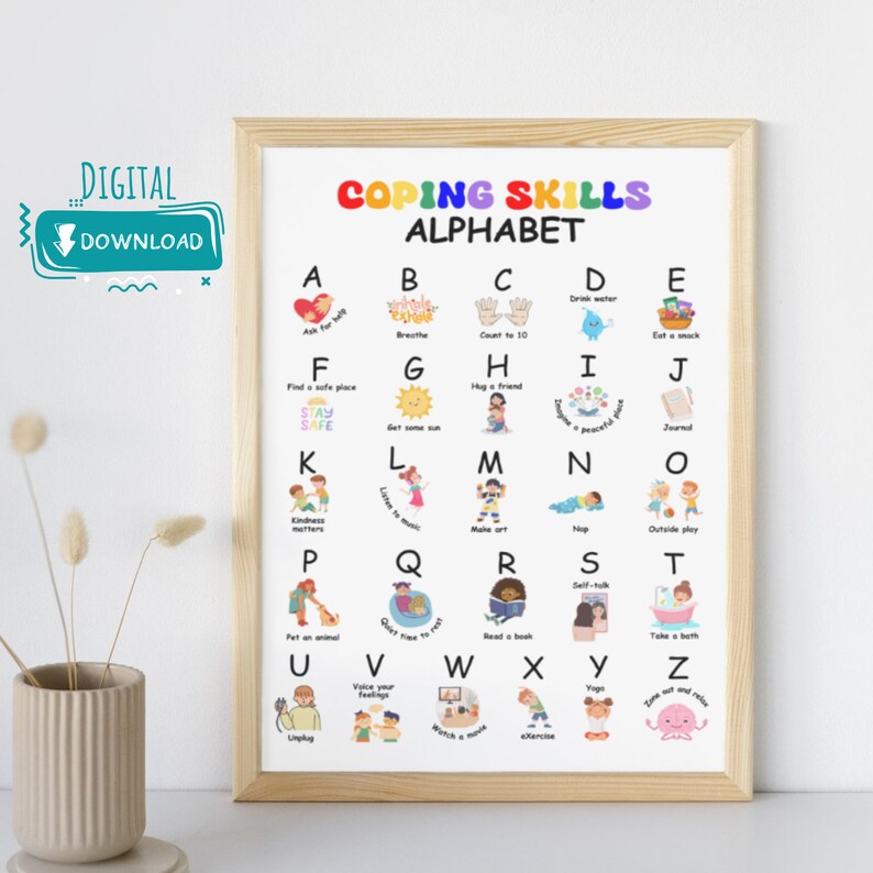 Coping Skills Alphabet ABC Poster Print, Calming Corner Decor, Calming ...