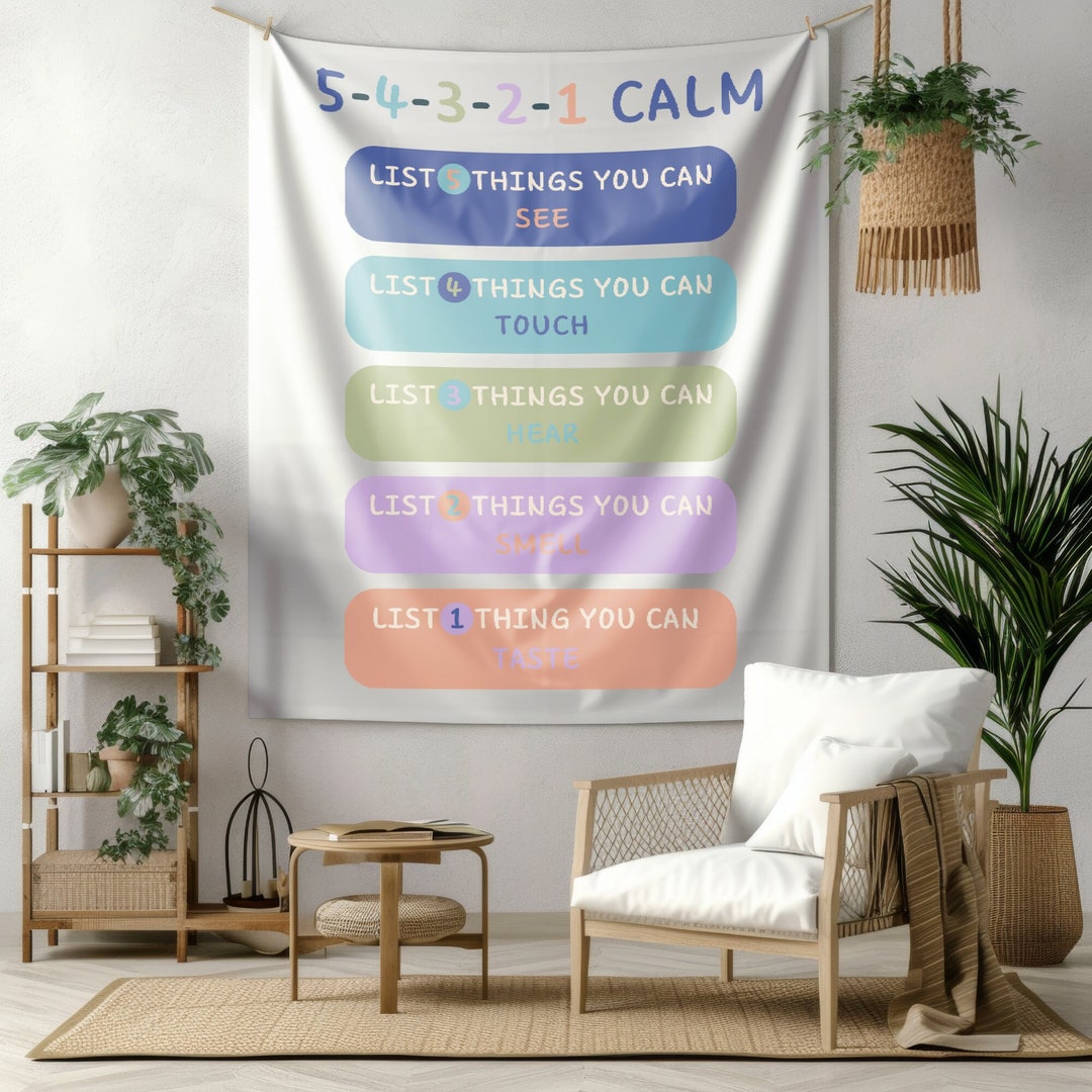 54321 Grounding Techniques Poster or Tapestry, Self Regulation, Calm ...