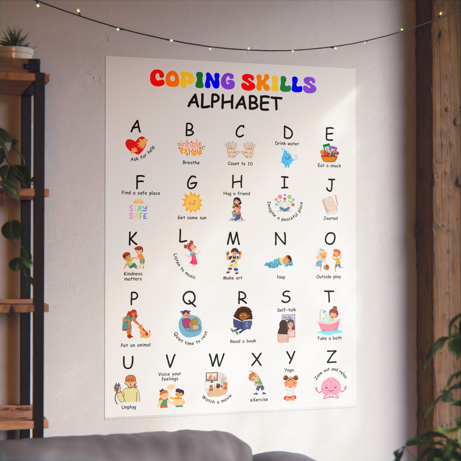 Coping Skills Alphabet Poster, ABC Sign for Calming Corner, Learning ...